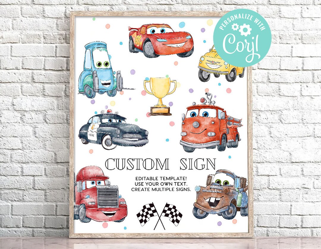 Cars Birthday Custom Sign Boy Lighting Mcqueen Race Car Party - Etsy