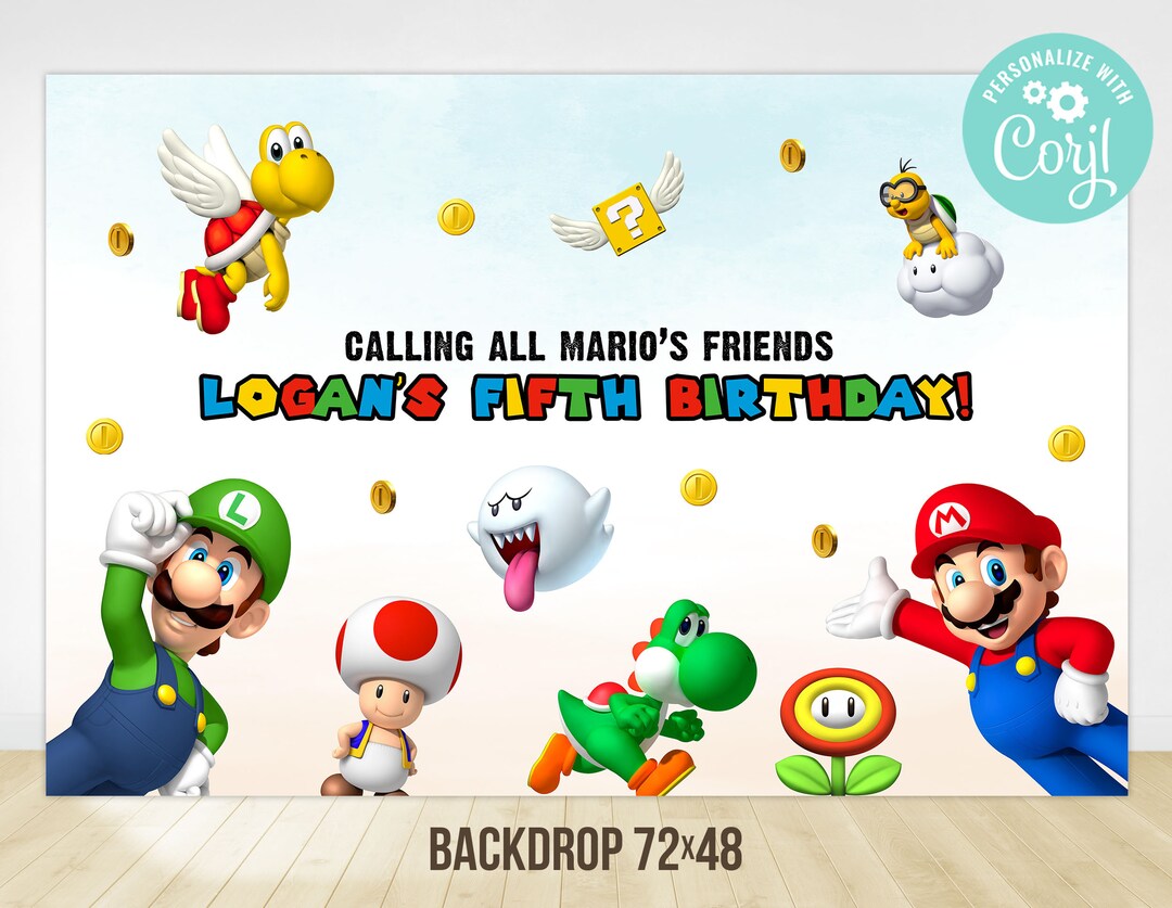 Super Mario Birthday Backdrop Boy Mario Bros Birthday Party Decoration ...