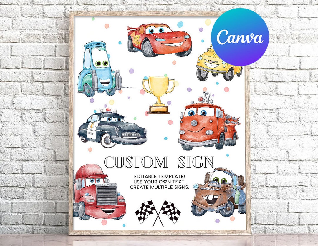 Cars Birthday Custom Sign Boy Lighting Mcqueen Race Car Party ...