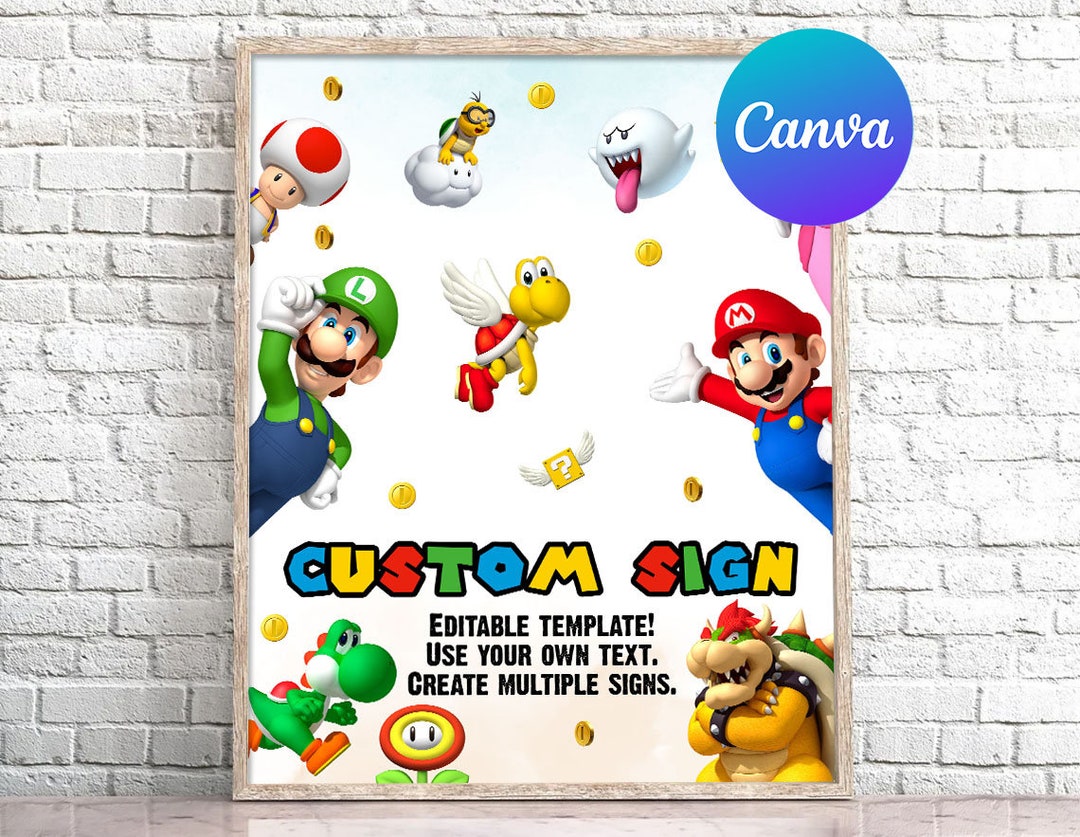 Super Mario Birthday Custom Sign Boy Mario Bros Party Decoration Super ...