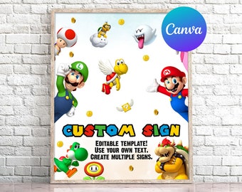 Super Mario Birthday Custom Sign Boy Mario Bros Party Decoration Super ...