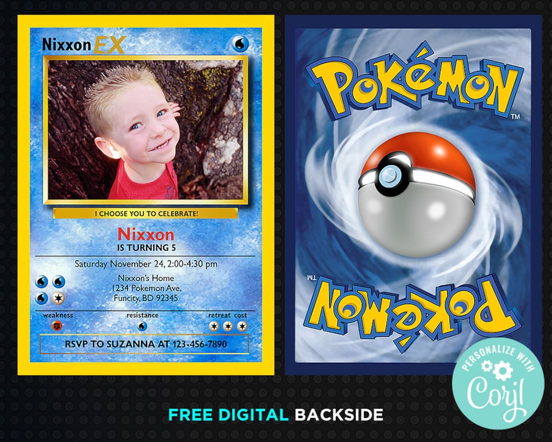 Pikachu Card Birthday Invitation With Picture Photo Printable Editable ...