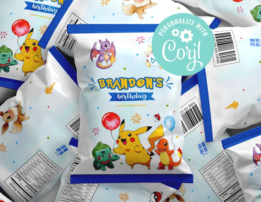 Pikachu Birthday Chip Bag Labels Boy Pokemon Game Party - Etsy
