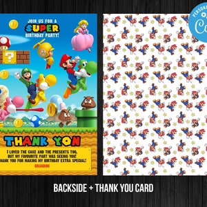 Super Mario Birthday Boy Invitation Personalized Thank You Card ...