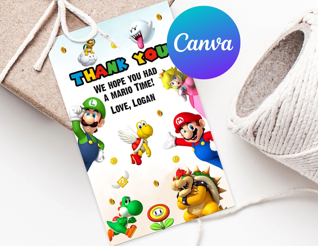 Super Mario Birthday Thank You Tags Boy Mario Bros Birthday Party Decoration Super Brothers ...