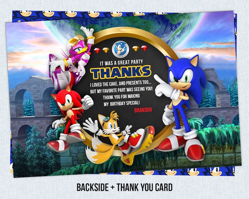 Sonic the Hedgehog Thank You Card Birthday Boy Editable - Etsy