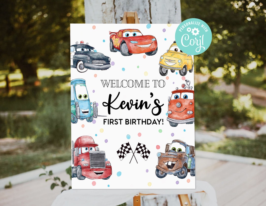 Cars Birthday Welcome Sign Boy Lighting Mcqueen Race Car Party ...
