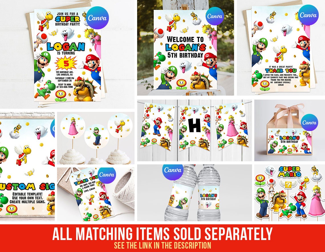 Super Mario Birthday Photo Booth Decor Boy Mario Bros Birthday Party ...