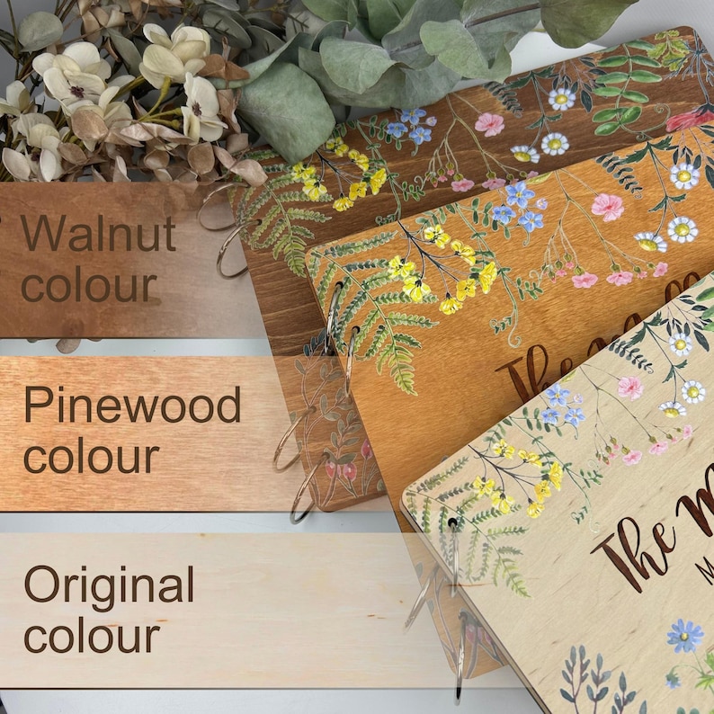 Rustic Wildflowers Guest Book, Wooden Photo Album, Hard Cover Notebook ...