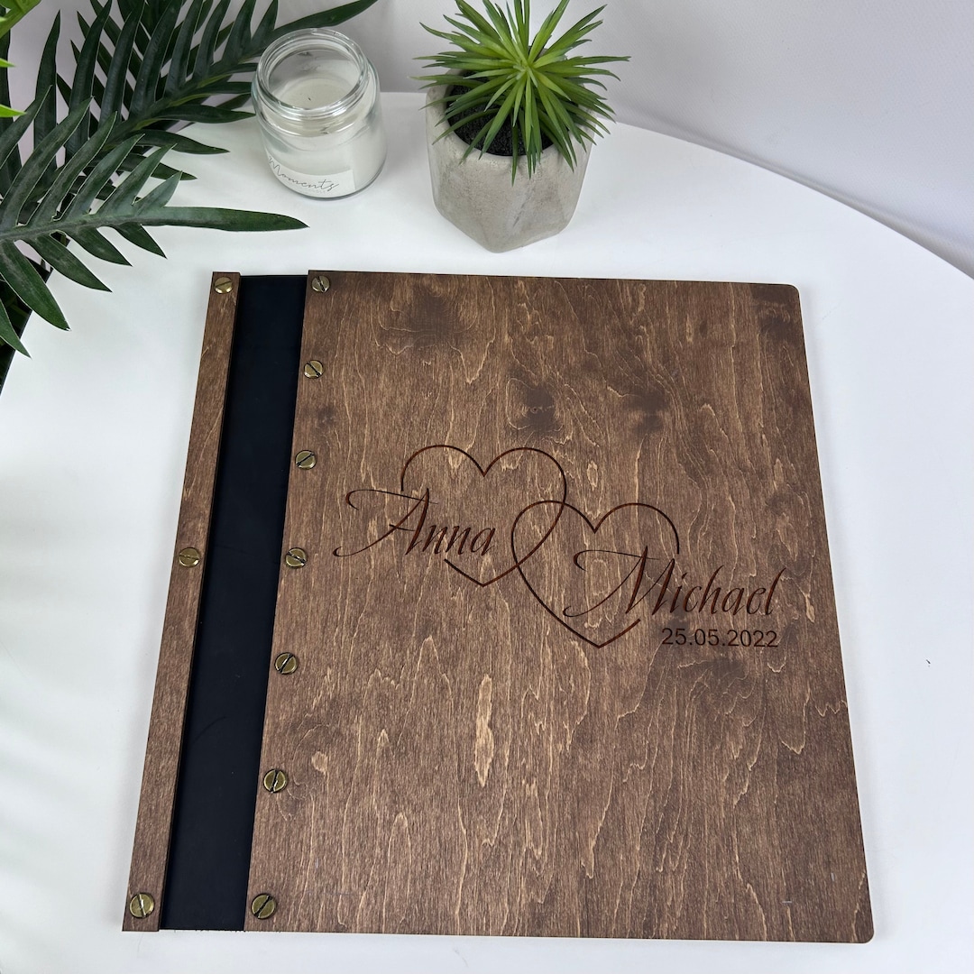 Family Name Engraved Wedding Certificate Cover, Wedding Memory Book ...