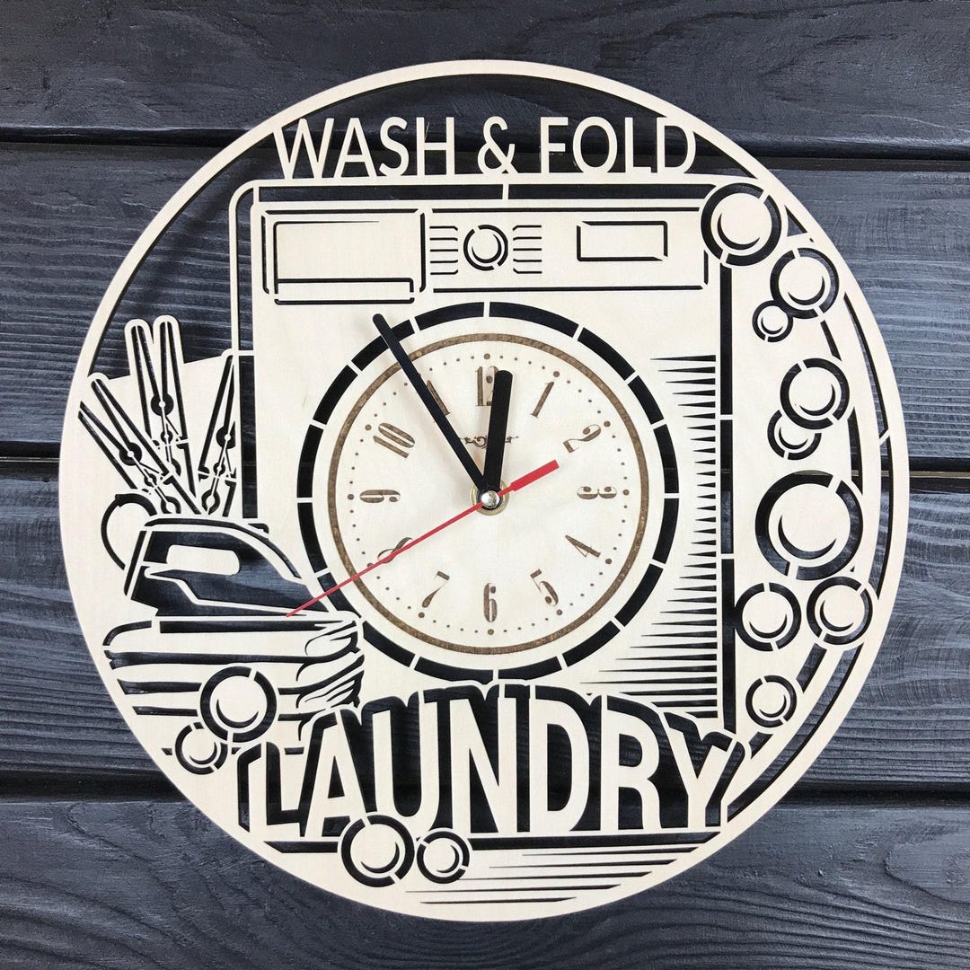 Laundry Room Wall Clock Hanging Laundry Wall Art Wood Decod for Laundry ...