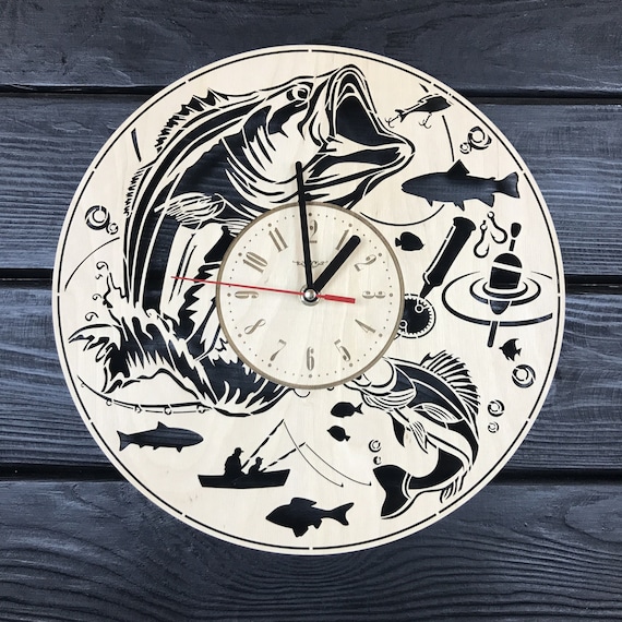 Fishing Wall Clock Wood Gift for Men Fisherman Gift 5th - Etsy