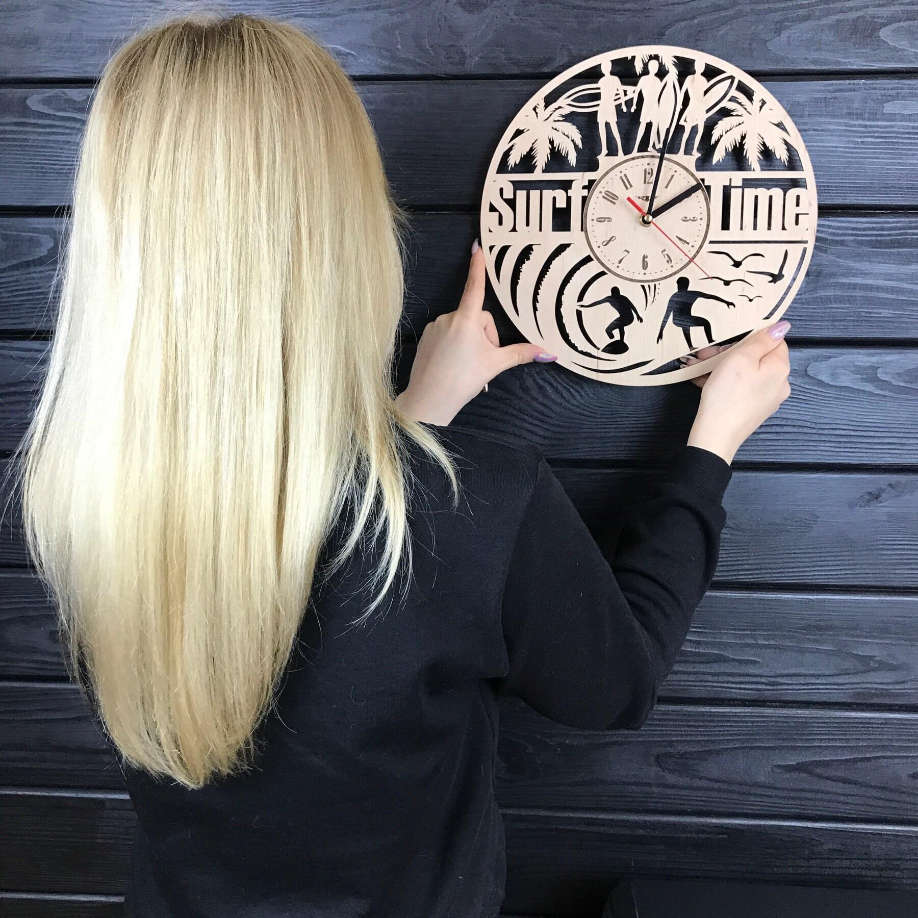 Surfing Wall Clock Wood Gift for Men Women 5th Anniversary Gift ...