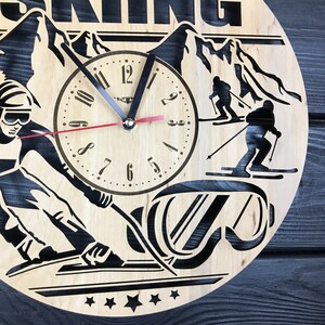 Skiing Wall Clock Wood Gift for Men Women 5th Anniversary Gift ...