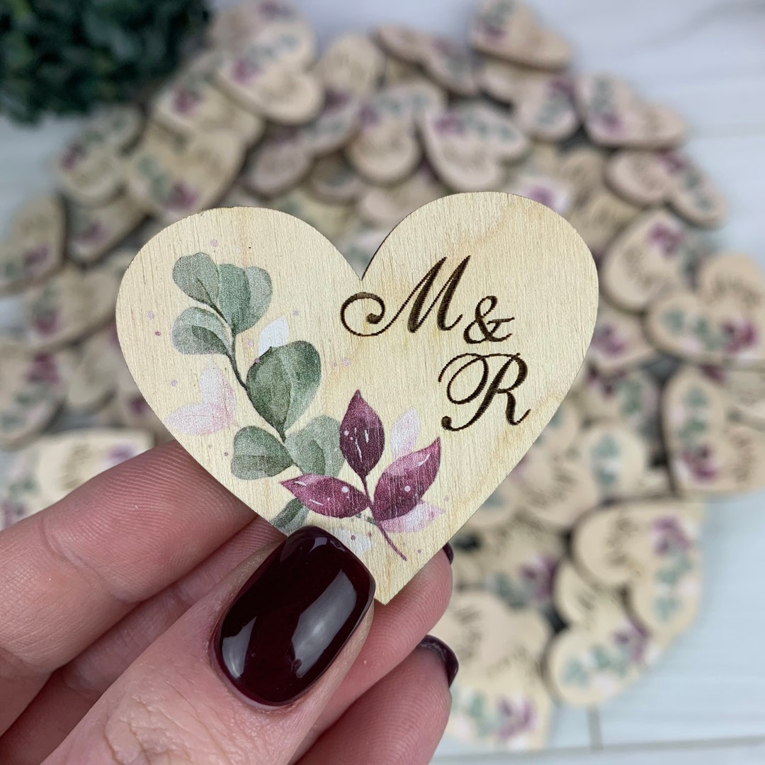 Personalized Wooden Name Hearts, Custom Heart Brooch With Initials ...
