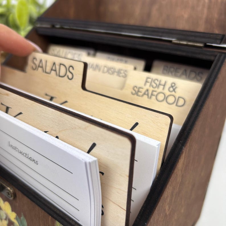 Personalized Recipe Box and Cards, Custom Recipe Box, Wooden Recipe ...