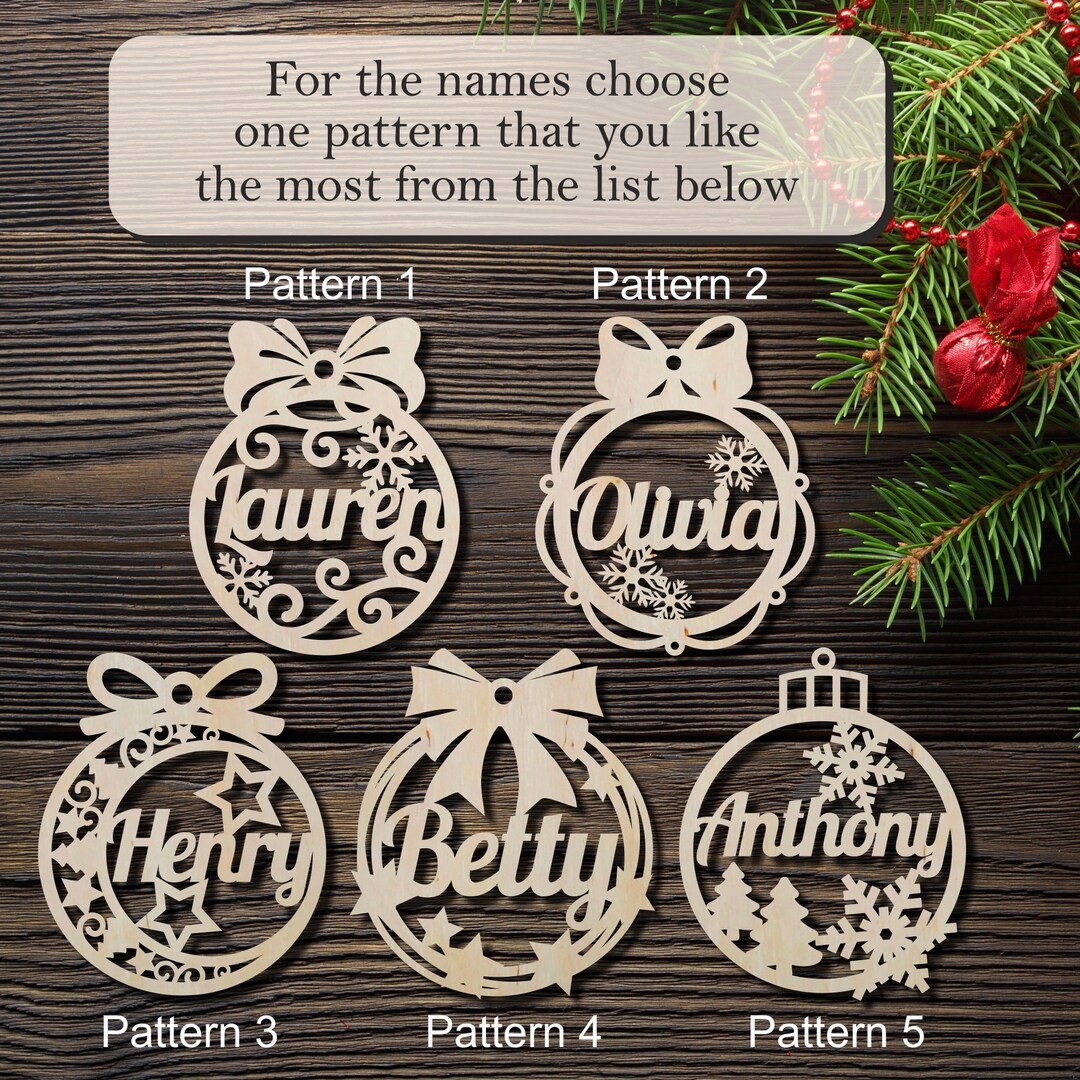 Laser Cut Out Names, Family Names Christmas Ornament, Personalized Wood ...