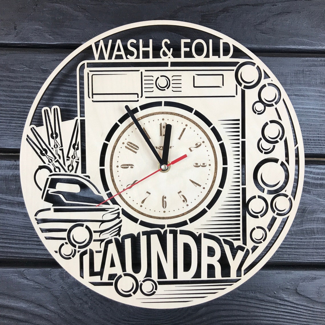 Laundry Room Wall Clock Hanging Laundry Wall Art Wood Decod - Etsy