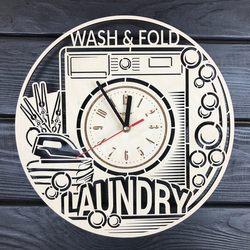 Laundry Room Wall Clock Hanging Laundry Wall Art Wood Decod - Etsy