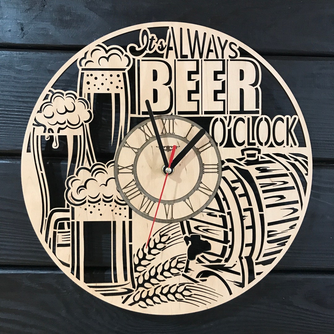 Beer Wall Clock Wood Best Gift Idea for Men Beer Lover 5th Anniversary ...