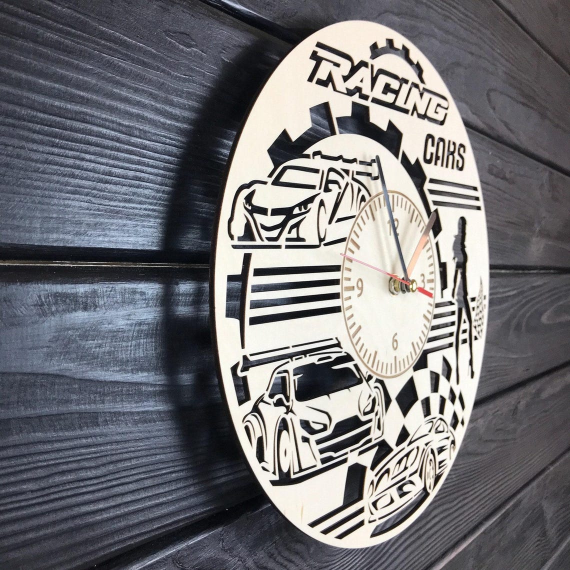 Racing Cars Wall Clock Gift for Men Women 5th Anniversary Gift ...