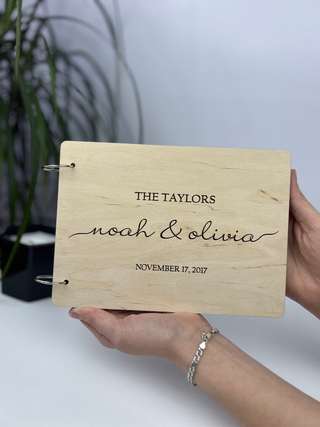 Custom Wedding Book, Rustic Engraved Guest Book, Wooden Memory Book ...