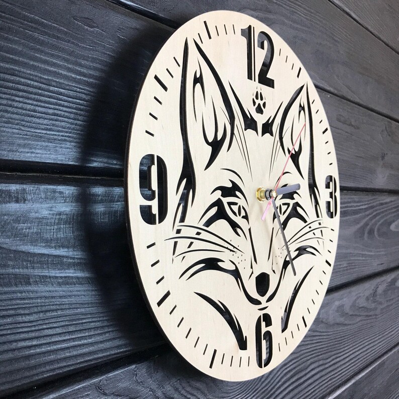 Fox Wall Clock Wood Gift for Men Women 5th Anniversary Gift Personalize ...