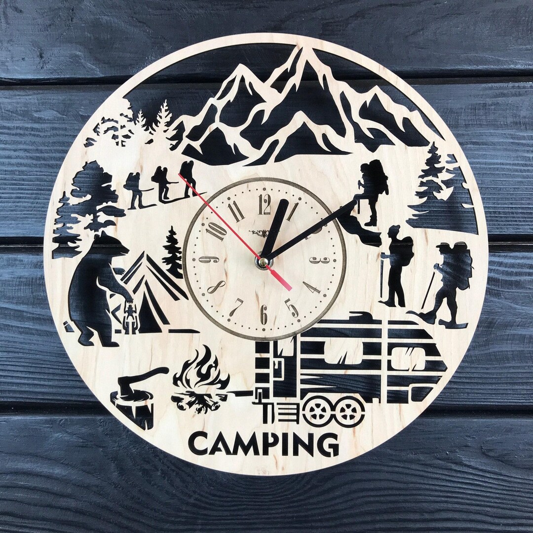 Adventure Wooden Wall Clock, Camping Wall Clock Gift, Living Room Decor ...