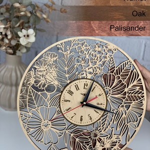 Flower Wall Clock, Wooden Wal Clock, Rustic Wall Clock, Flower Wall ...