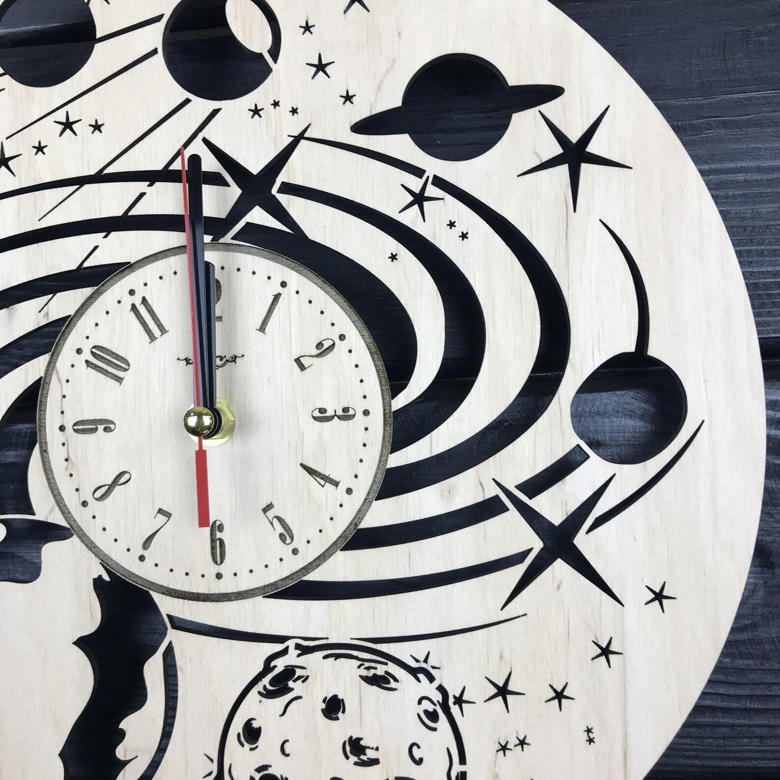 Wooden Space Clock, Astronomical Clock, Custom Wall Space, Planets Wall ...