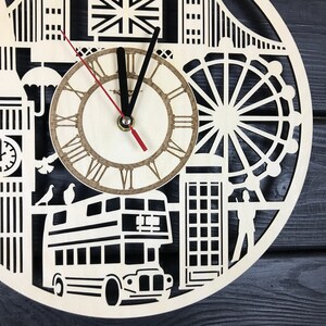 London Wall Clock Wood Home London Decor Hanging London Gift for Men ...