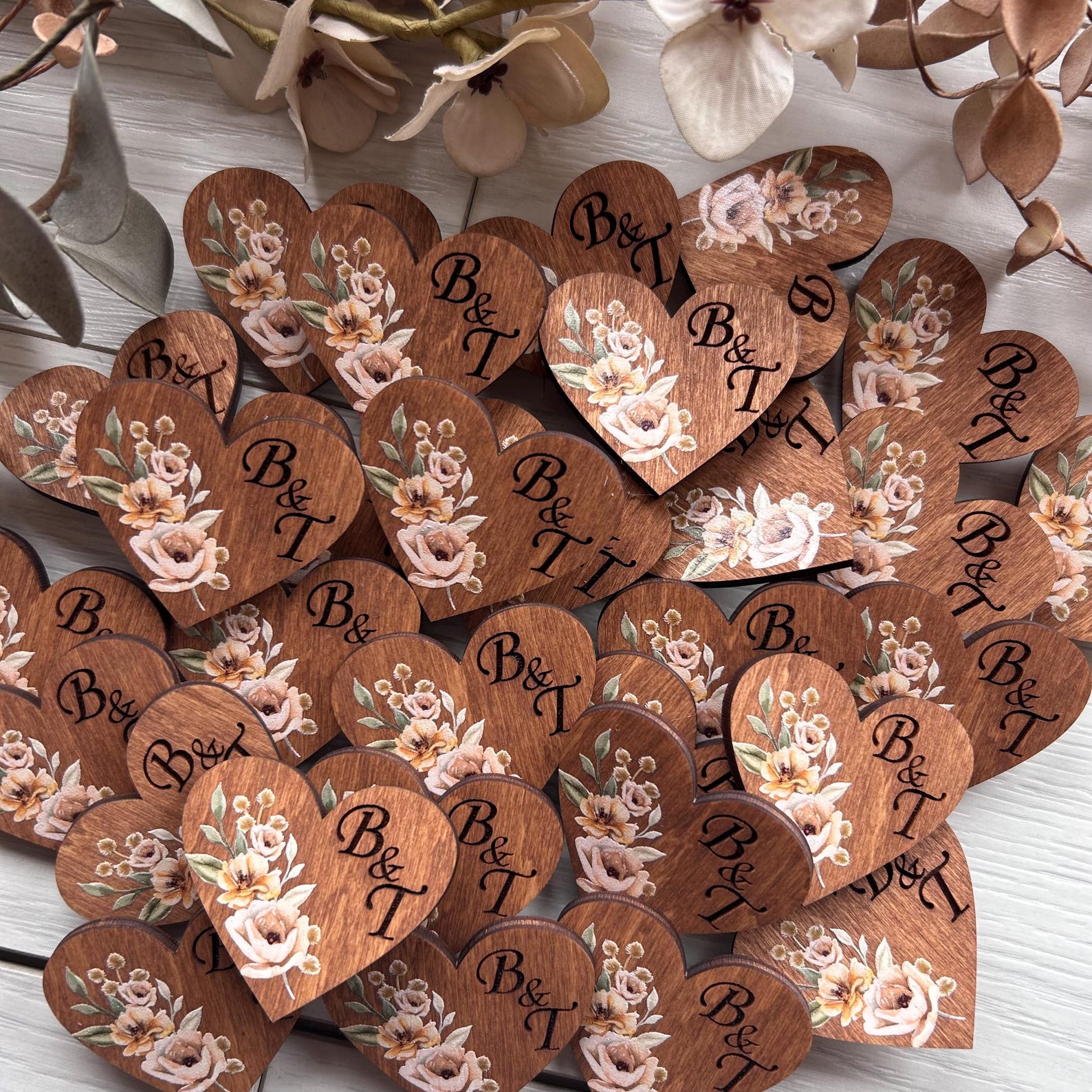 Rustic Autumn Wedding Guests Boutonnieres, Wooden Heart Name Badges ...