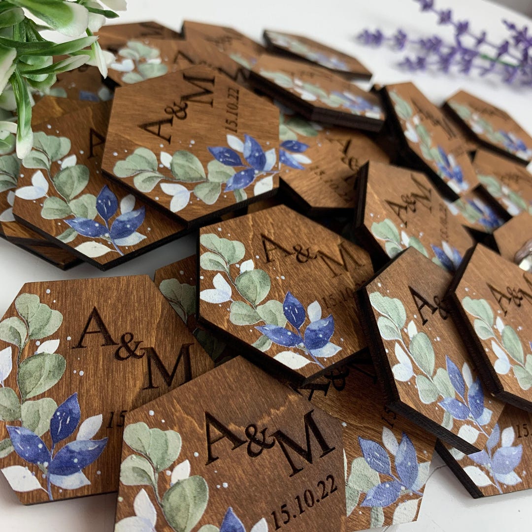 Blue Wedding Wood Boutonniere, Custom Name Badge, Flower Boutonniere ...