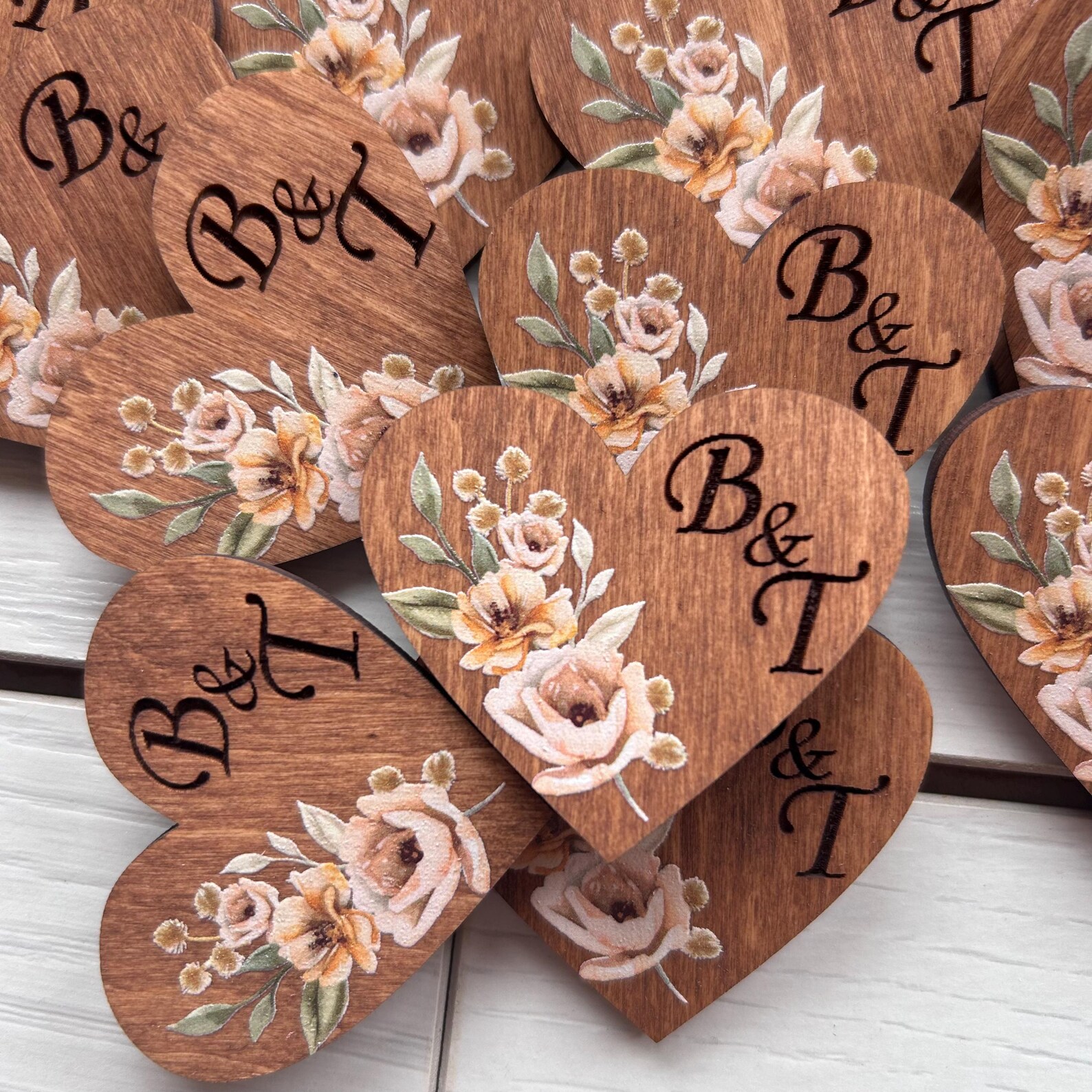 Rustic Autumn Wedding Guests Boutonnieres, Wooden Heart Name Badges ...