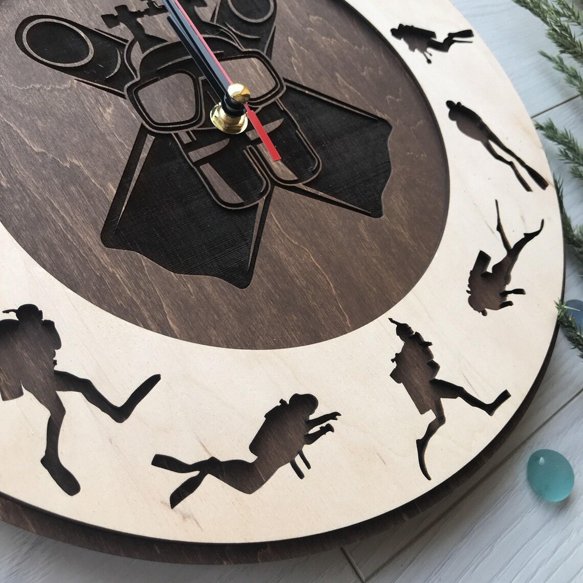 Scuba Diving Wall Clock Wooden Gift for Man Woman 5th Anniversary Scuba ...
