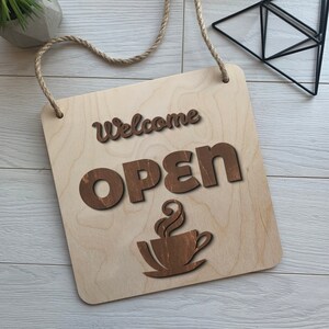 Double Sided Door Signs Wood Open Closed Door Signs Cafe Restaurant ...