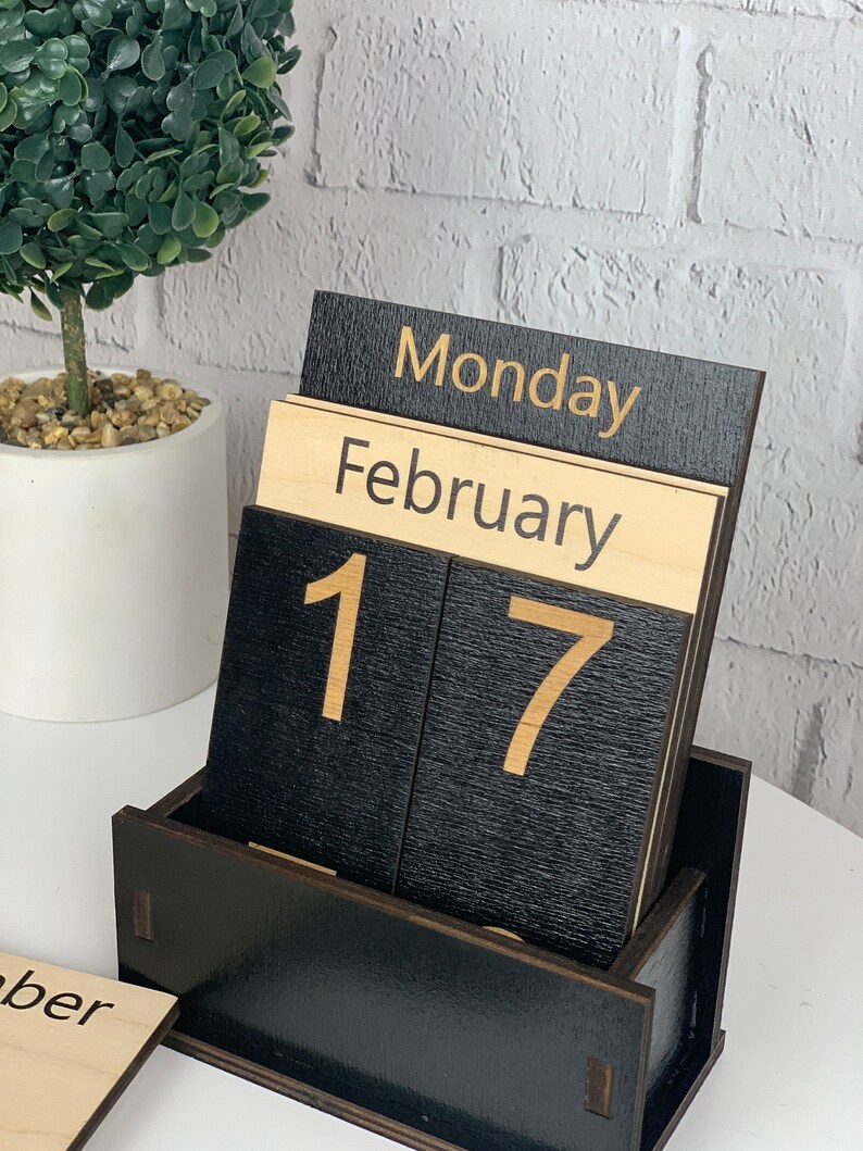 Wooden Perpetual Desk Calendar for Office Desk Block Calendar - Etsy