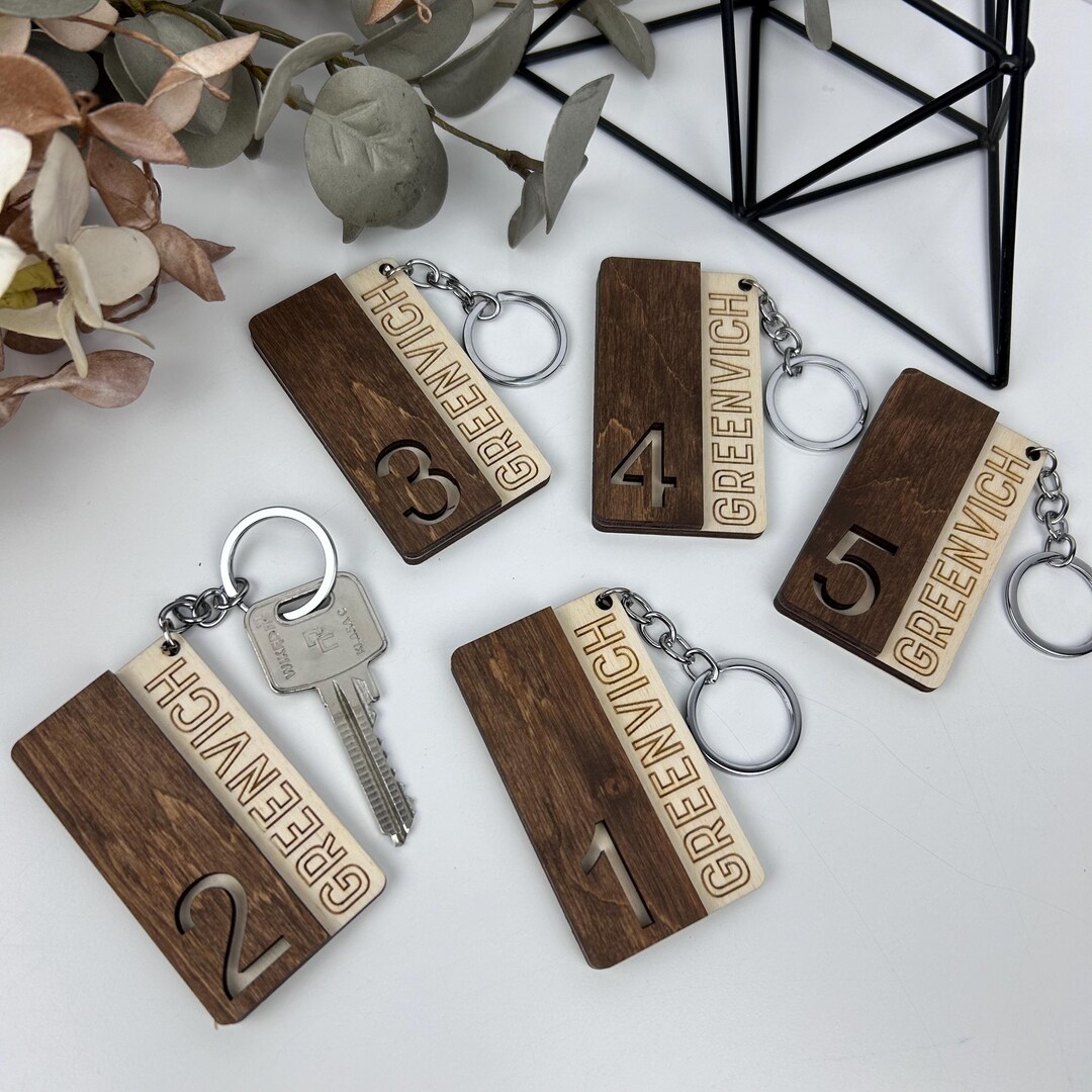 Engraved Wood Key, Room Number Tag, Custom Logo Keychain, Numbers ...