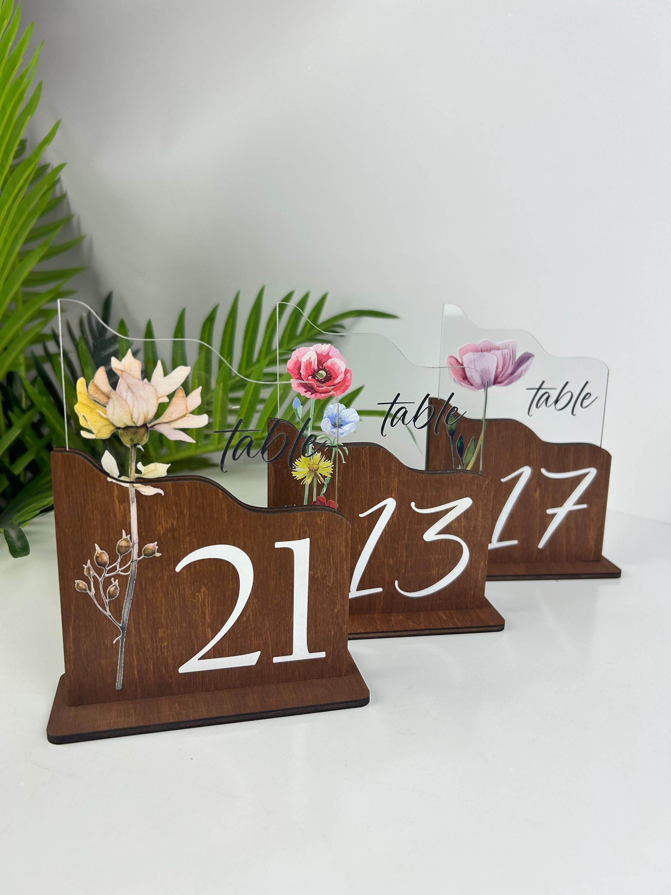 Wildflower Clear Numbers, Wood Table Number, Table Number Set, Wedding ...