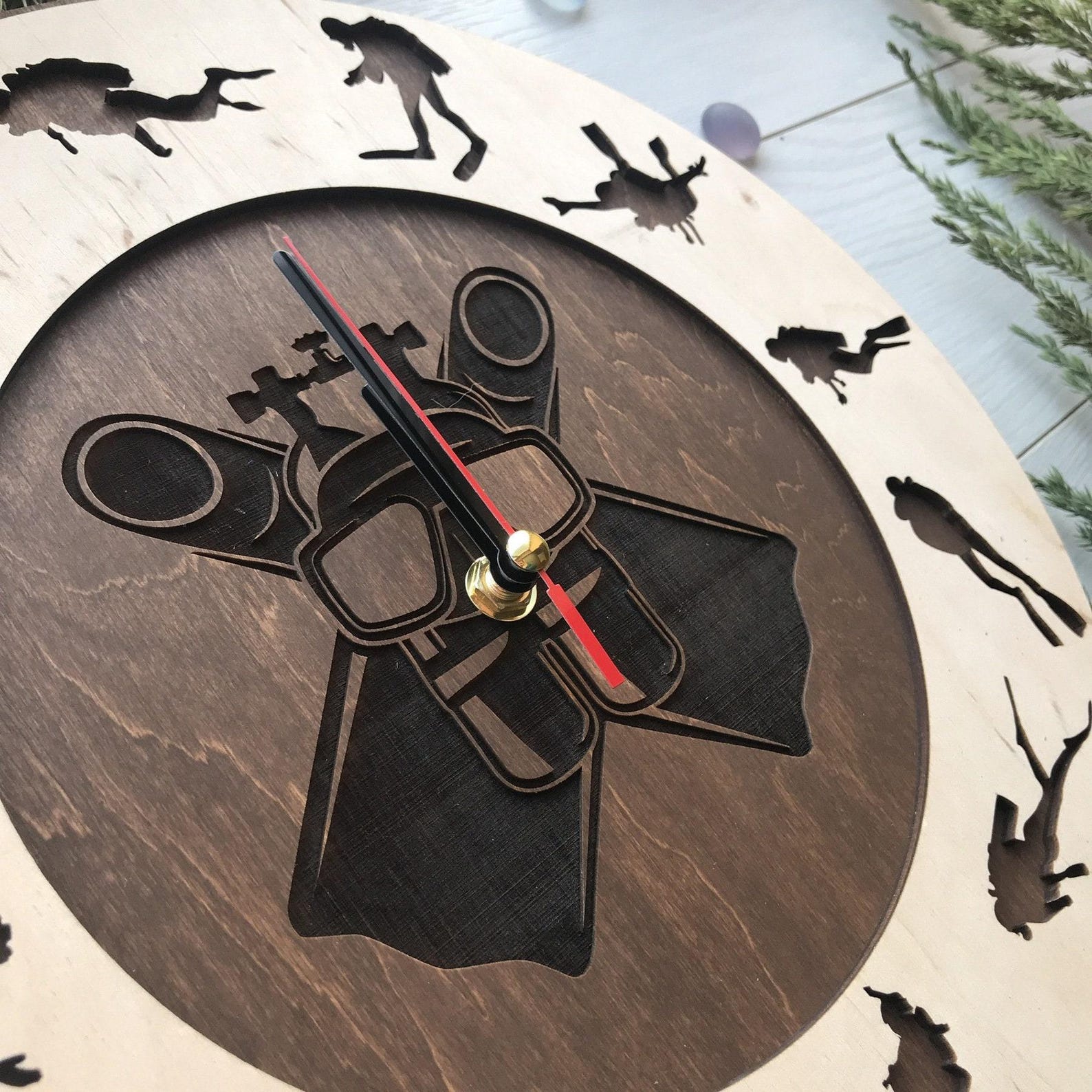 Scuba Diving Wall Clock Wooden Gift for Man Woman 5th Anniversary Scuba ...
