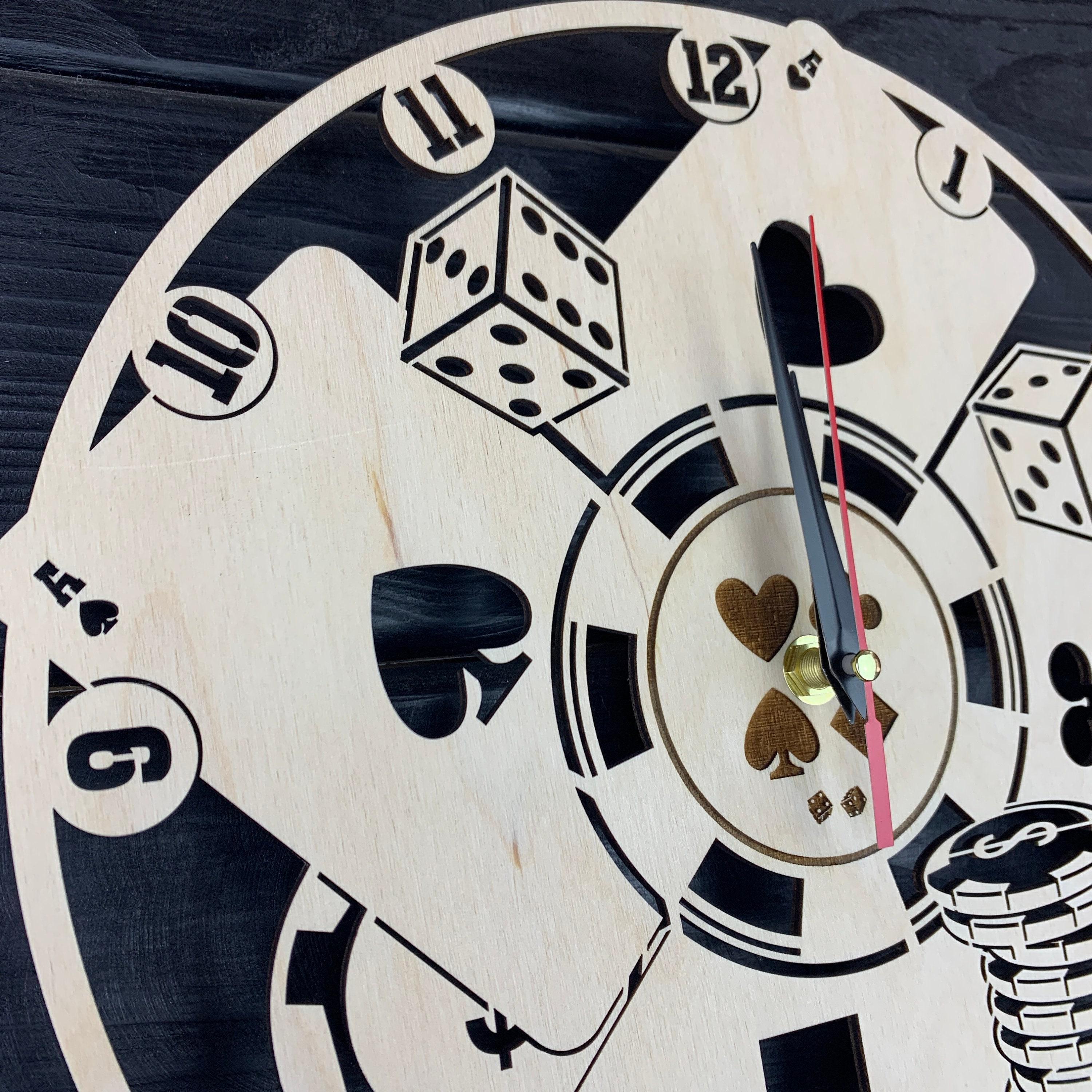 Poker Cards Wood Clock, Casino Wall Decor, Poker Player Gift, Game Room ...