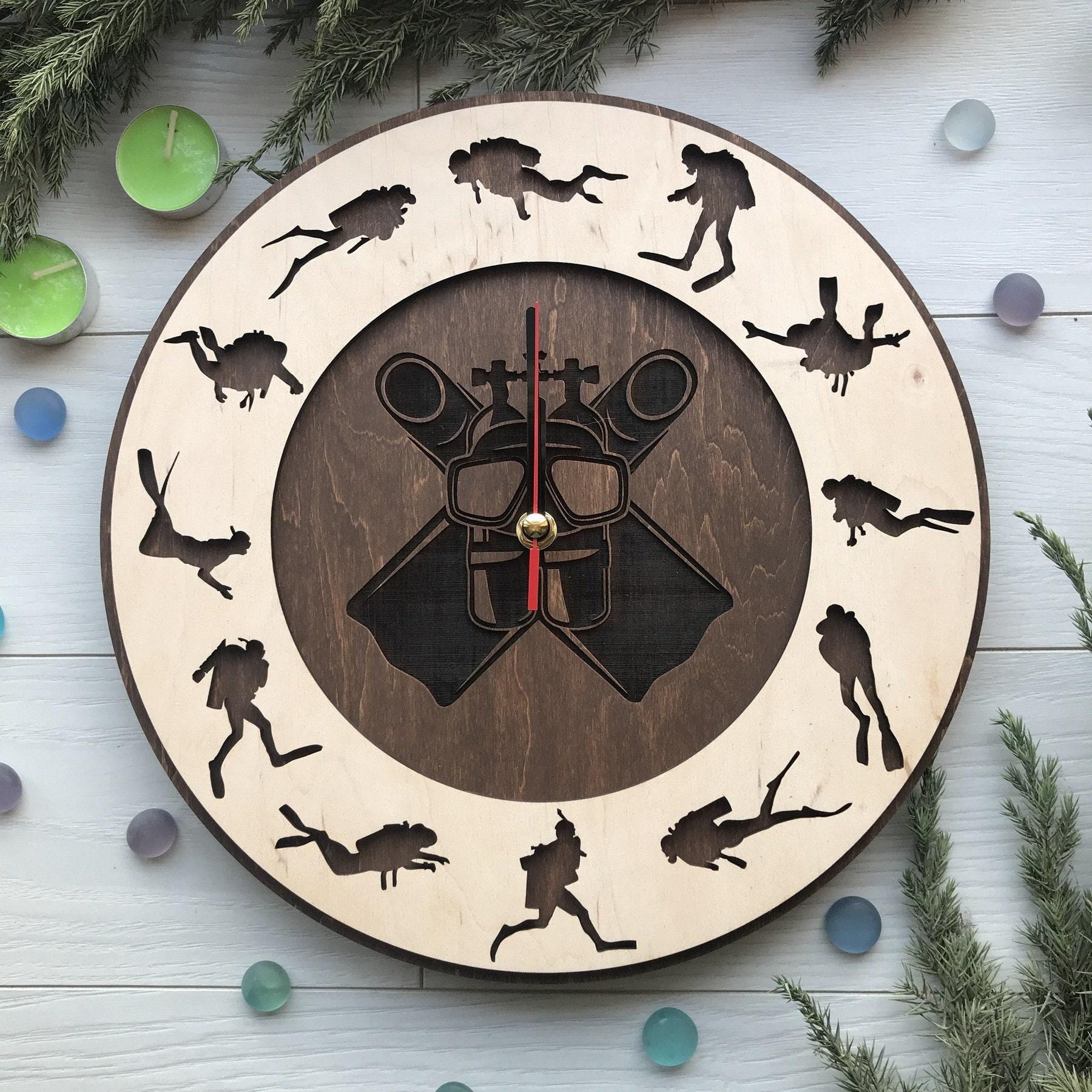 Scuba Diving Wall Clock Wooden Gift for Man Woman 5th Anniversary Scuba ...