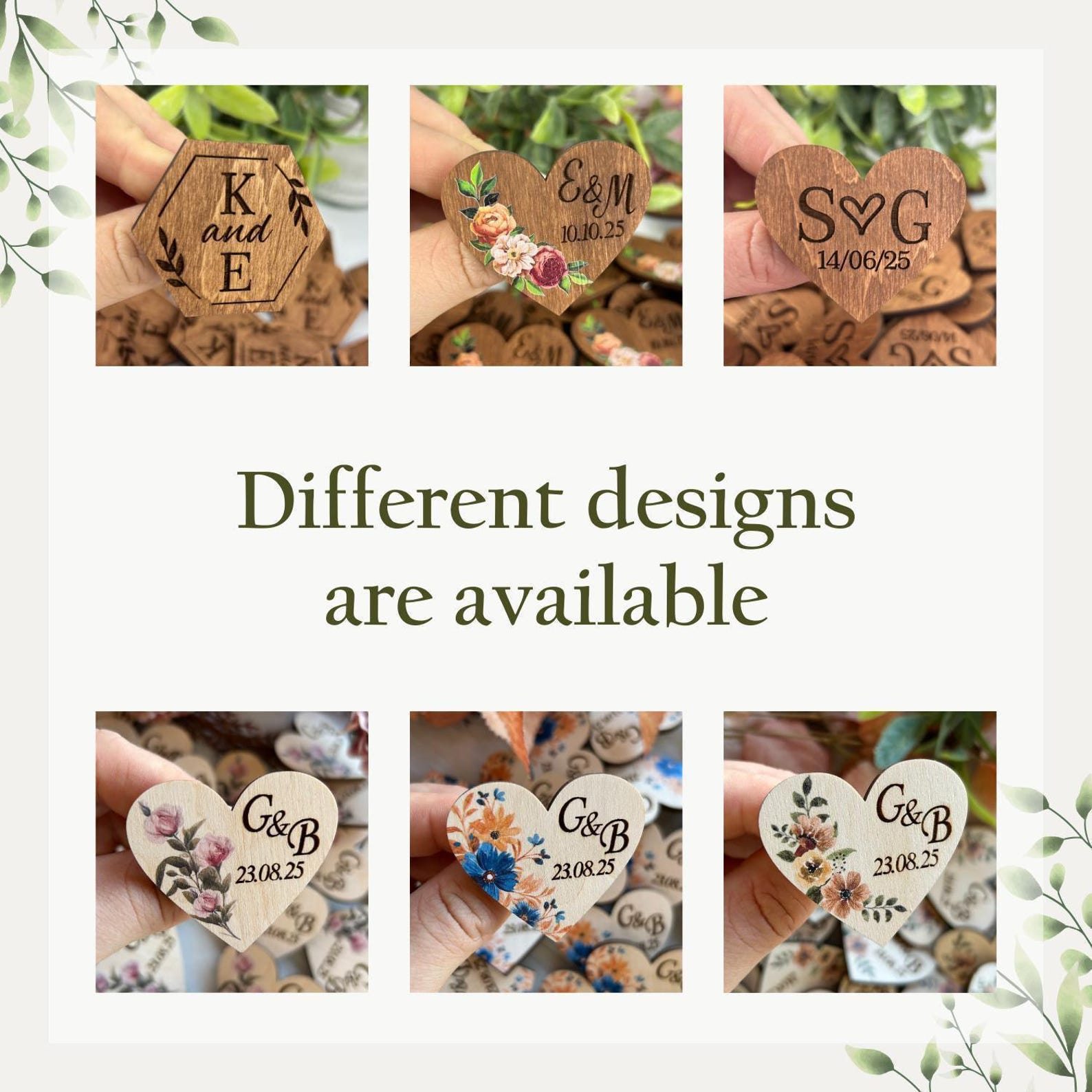 Personalized Wedding Pins for Guests Name Tags Wood Heart Wedding ...