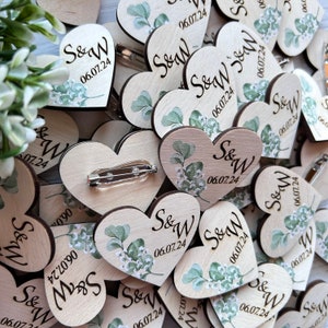 Personalized Wedding Pins for Guests Name Tags Wood Heart Wedding ...