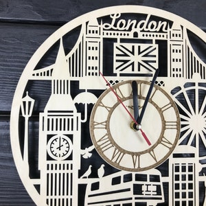 London Wall Clock Wood Home London Decor Hanging London Gift for Men ...