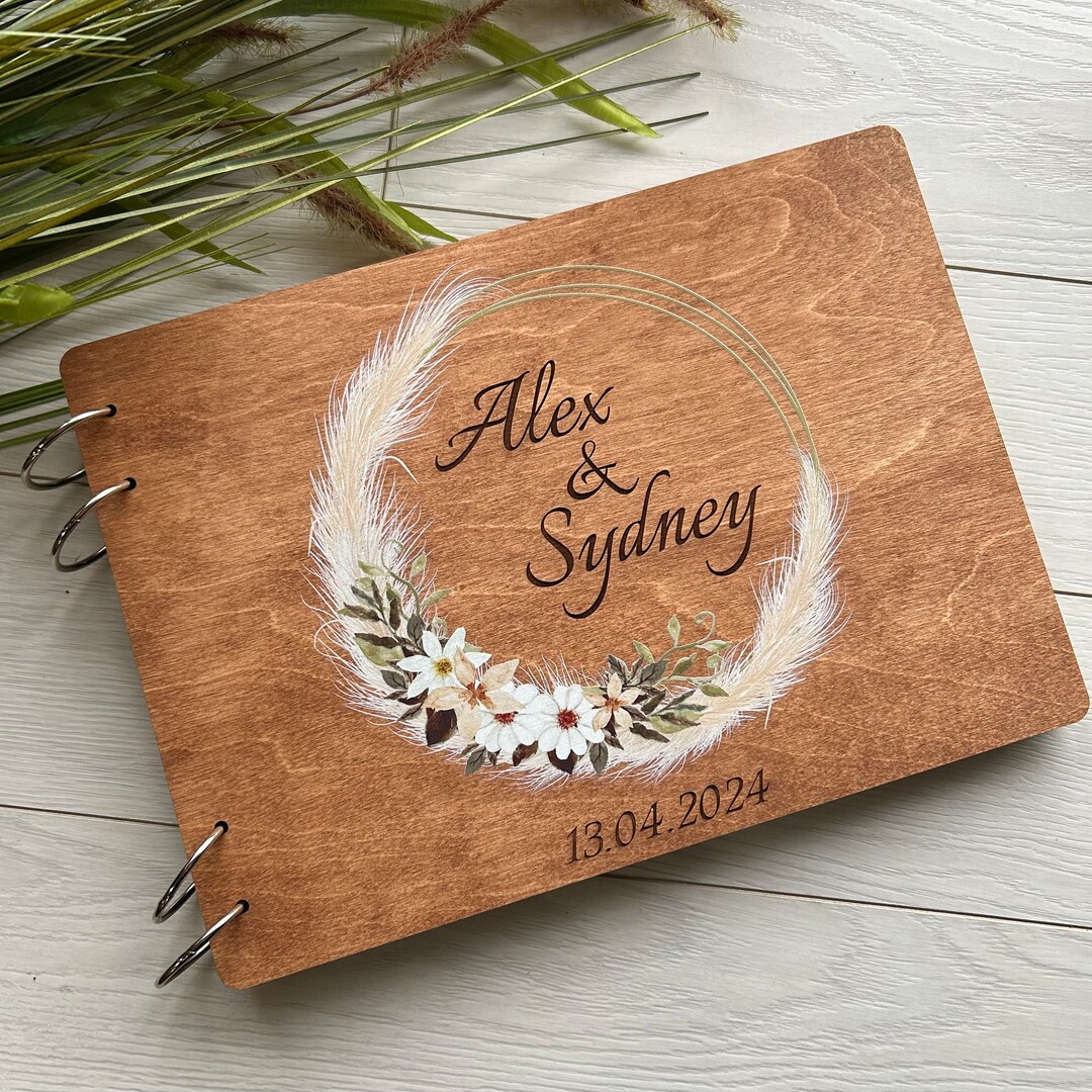 Wooden Guest Book, Wedding Guest Book, Custom Wedding Album, Boho ...