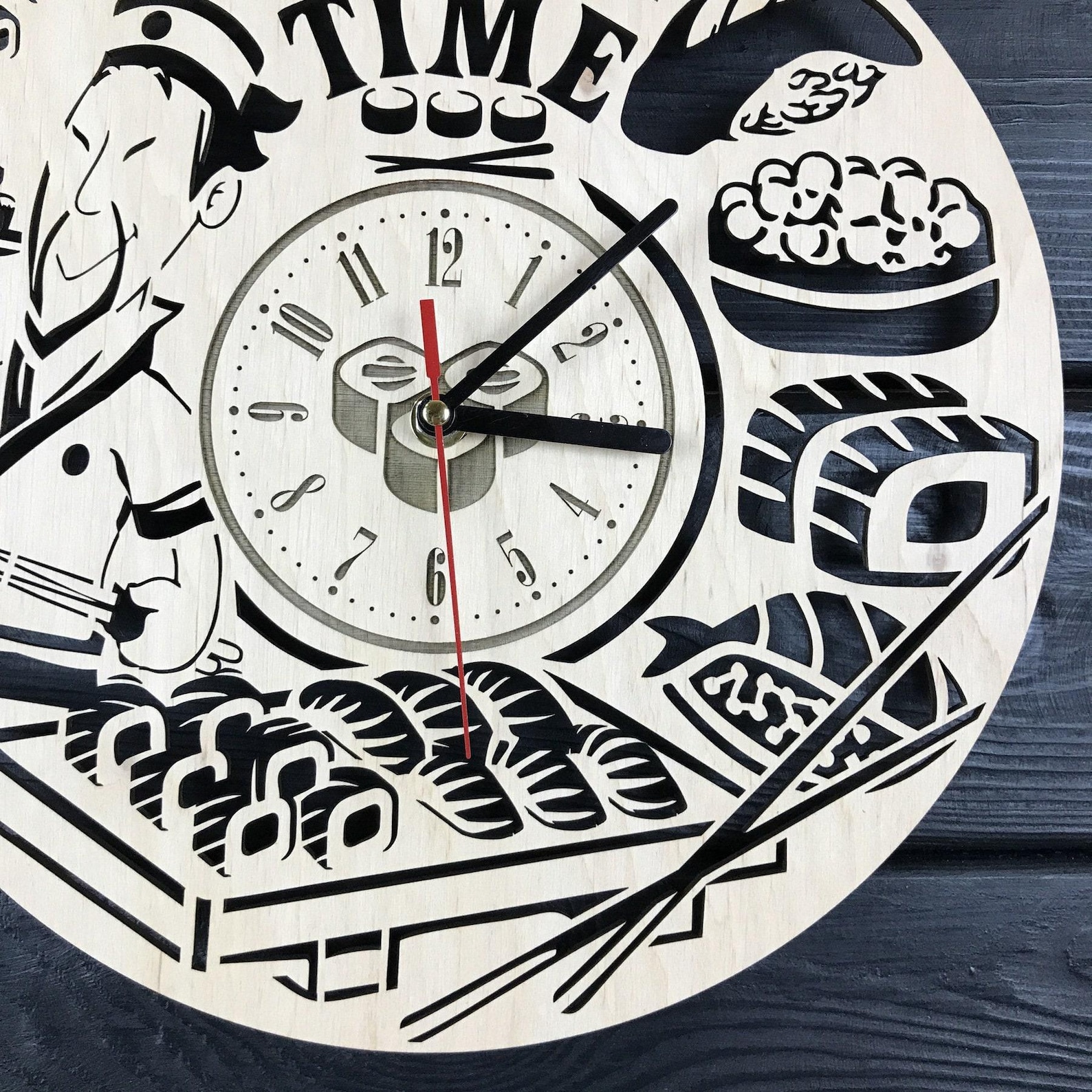 Sushi Wood Wall Clock, Sushi Lover Gift, Laser Cut Personalized Clock ...