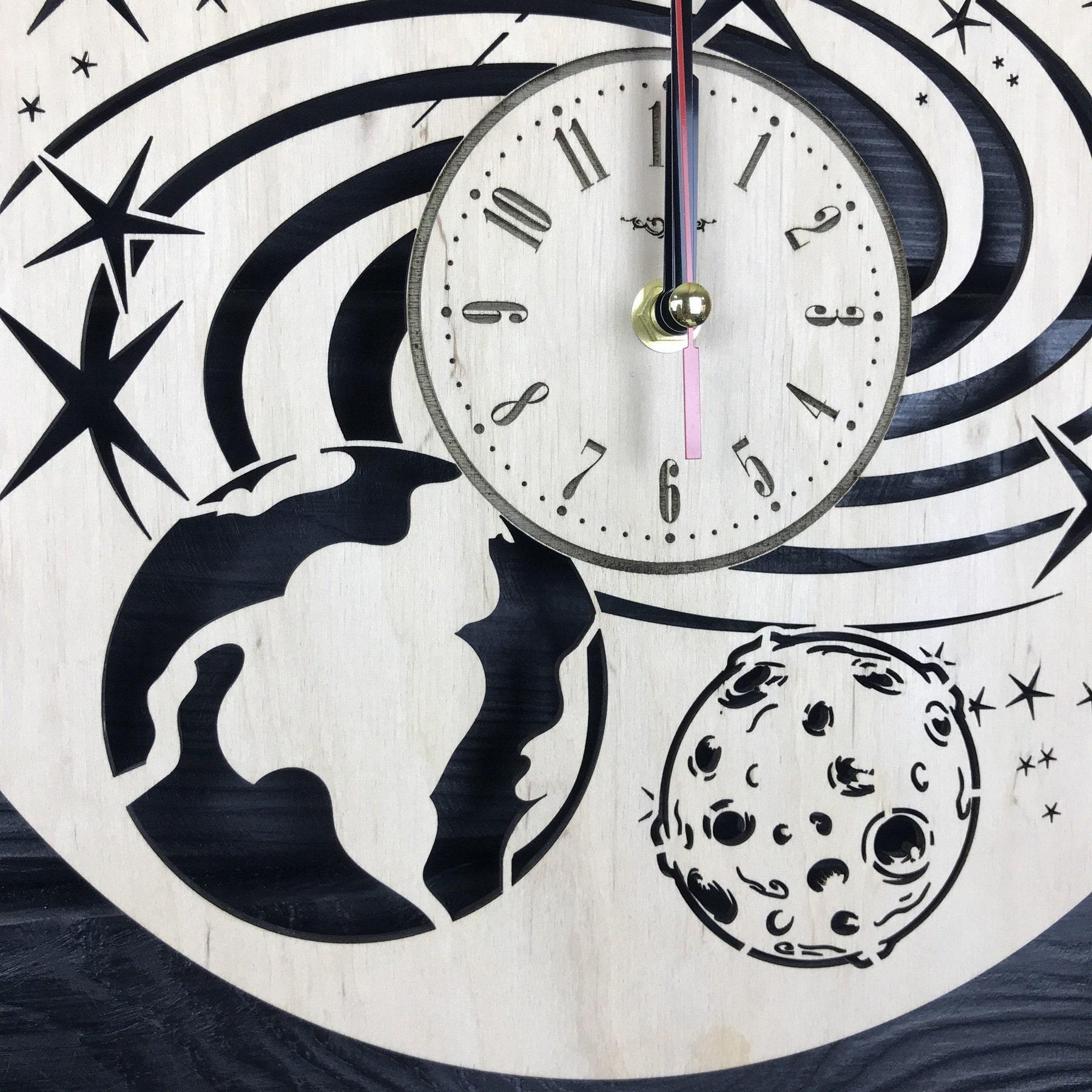 Wooden Space Clock, Astronomical Clock, Custom Wall Space, Planets Wall ...