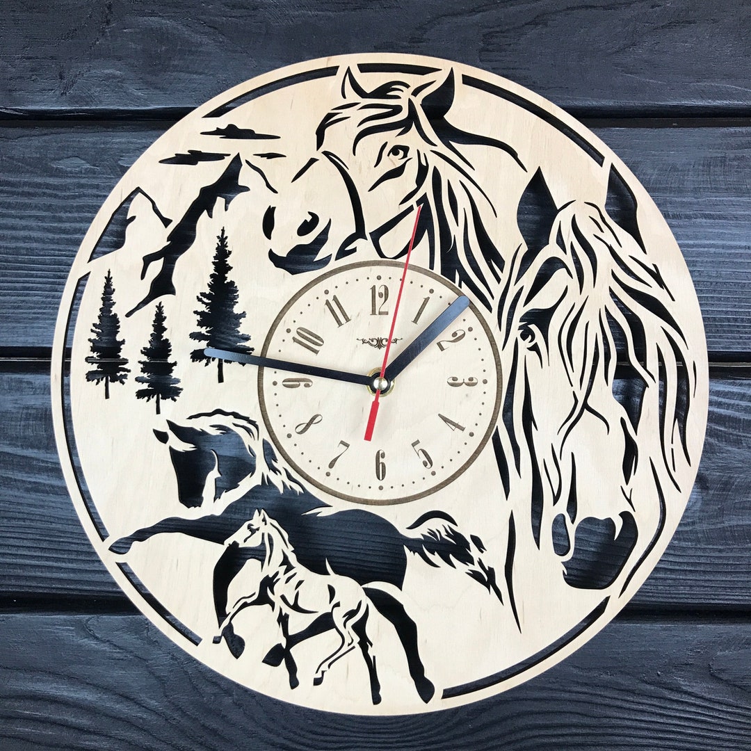 Horse Wooden Wall Clock, Horse Racing Gifts, Hanging Wall Clock, Horse ...