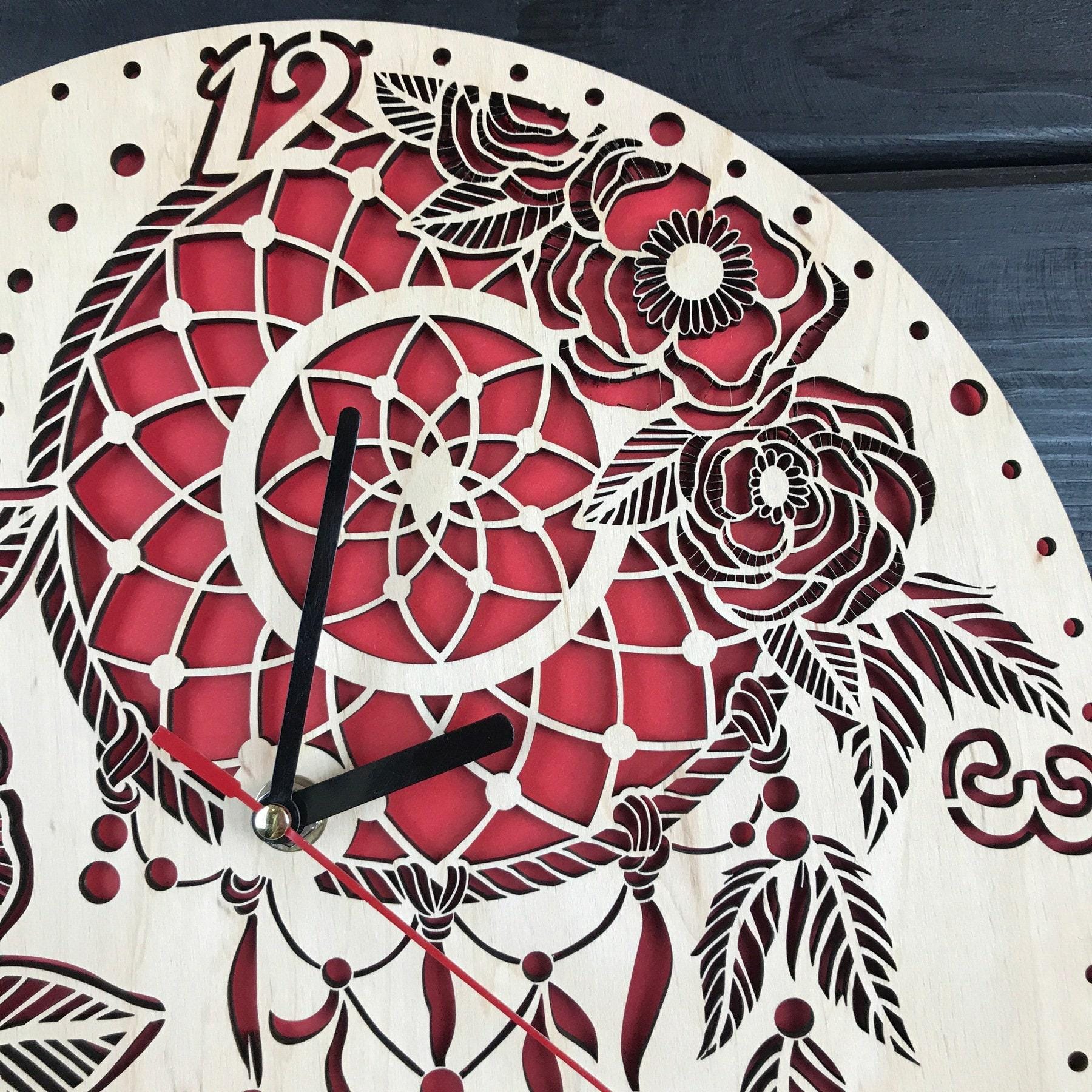 Engraved Dream Catcher Clock, Large Custom Wall Clock, Entry Room Clock ...